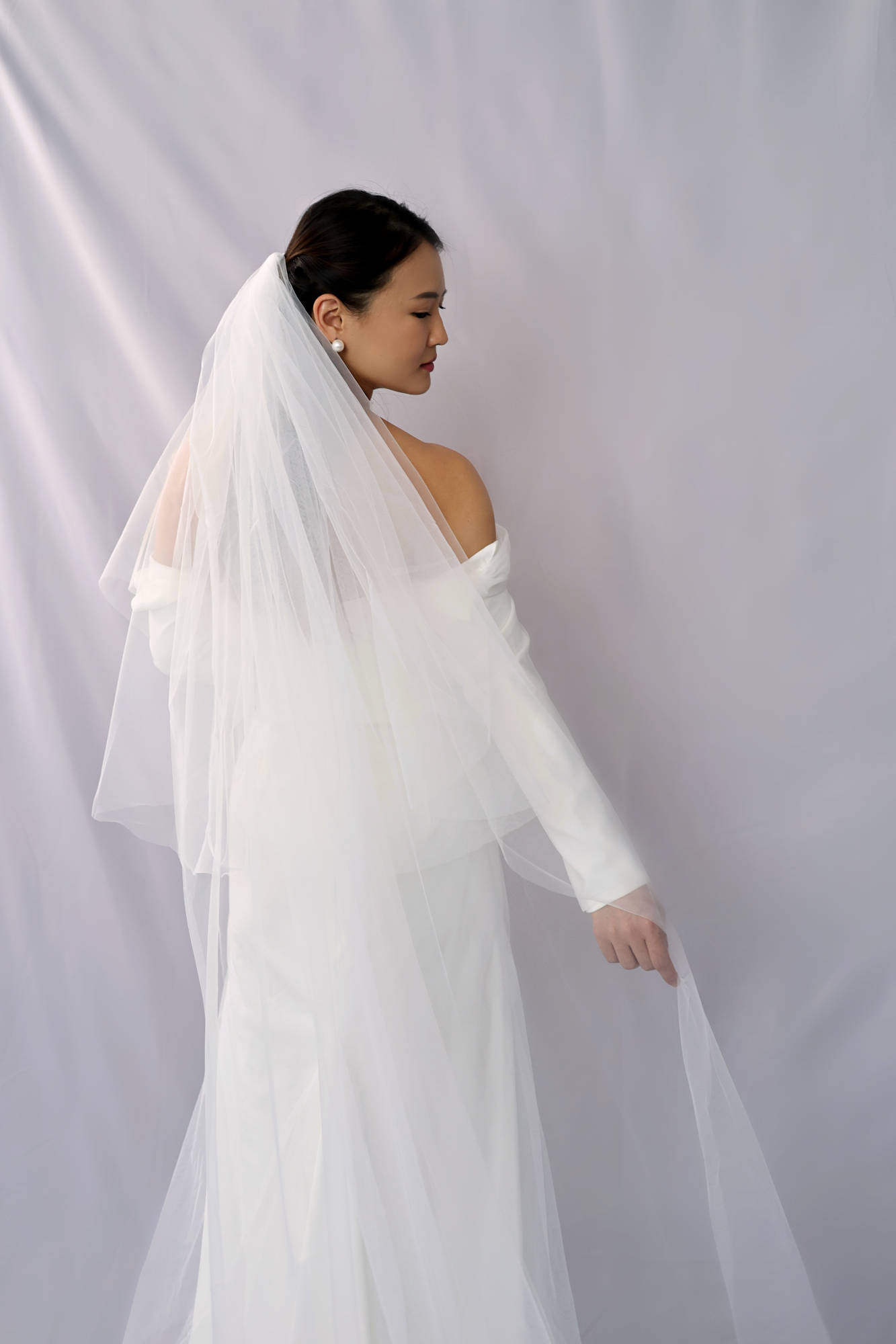 Chloe Two-Tiered Tulle Veil in Cathedral Length | Bone and Grey Bridal ...