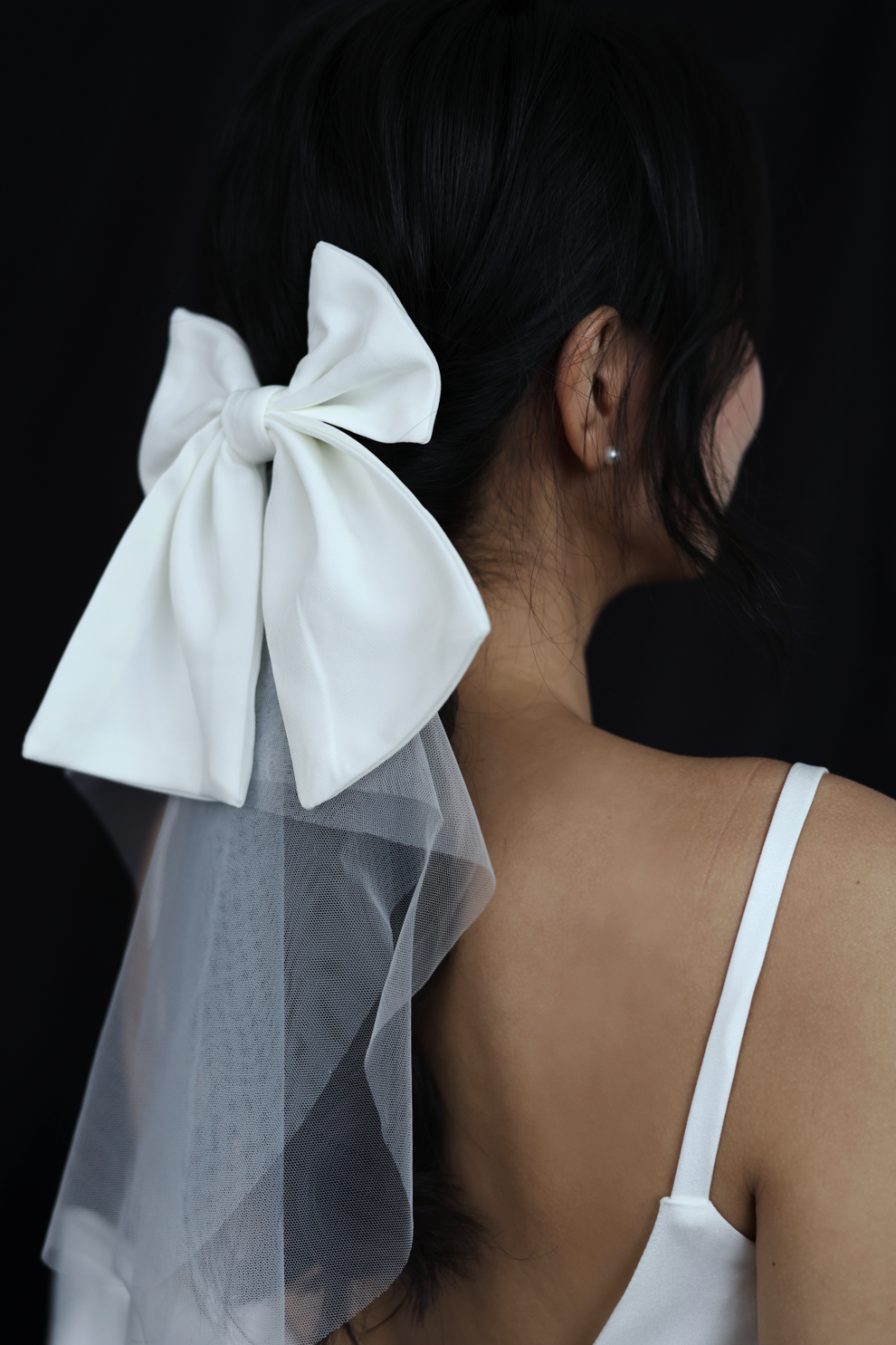 Nancy Short Tulle Veil with Bow | Bone and Grey Bridal Accessories ...